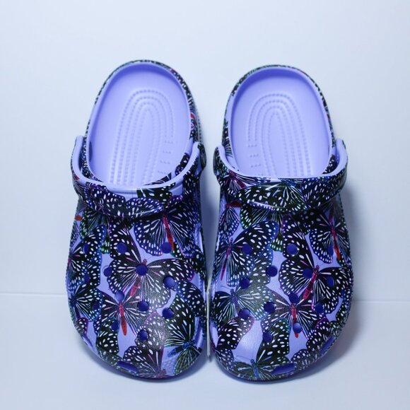 CROCS | Shoes | Womens Crocs Classic Clog Shoe Purple Butterfly Print ...